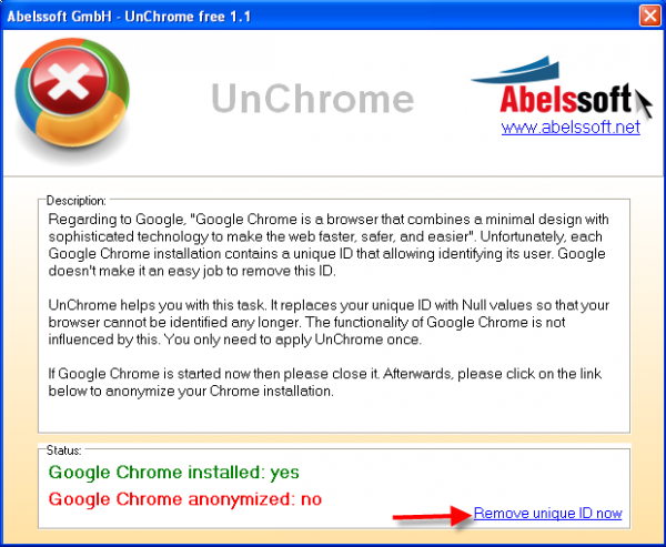Remove Google Chrome Unique ID with UnChrome